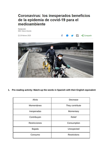 Spanish KS4/KS5 Global issues - coronavirus | Teaching Resources