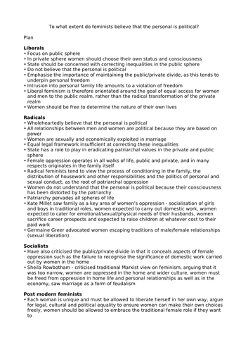A* Essay - A Level Politics - Feminism, the personal is political ...
