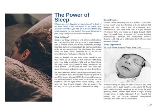 Home learning - English reading & project (Sleep) | Teaching Resources