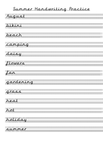 Summer Handwriting Practice | Teaching Resources