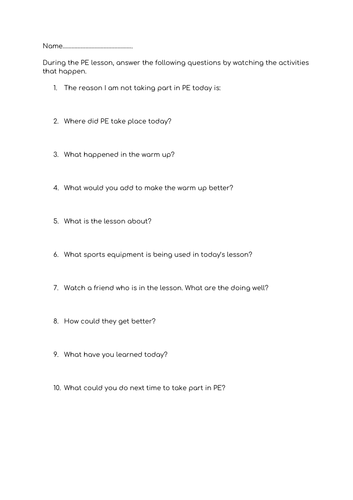 PE Non Participation | Teaching Resources