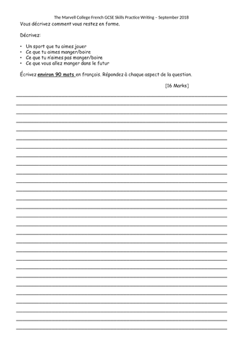 Secondary French resources: healthy living