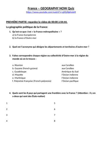 French geography quiz | Teaching Resources