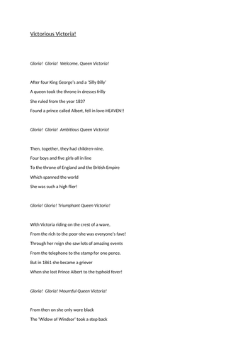 This is a performance poem based on the life of Queen Victoria ...