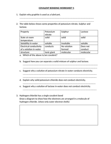 COVALENT BONDING WORKSHEET 5 WITH ANSWERS | Teaching Resources