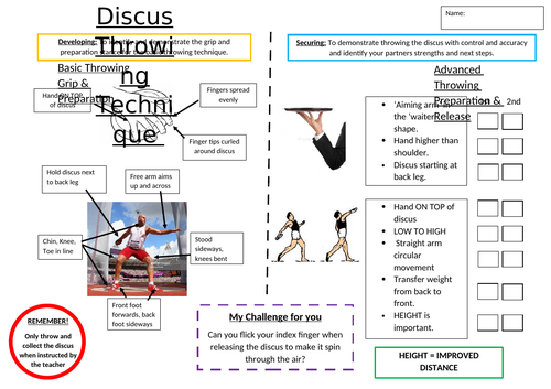 Discus Resource and Peer Assessment Sheet | Teaching Resources