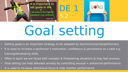 OCR A Level PE Year 1 Sport Psychology - Goal setting | Teaching Resources