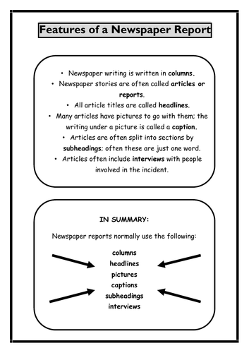 Features of a Newspaper Report (with examples) | Teaching Resources
