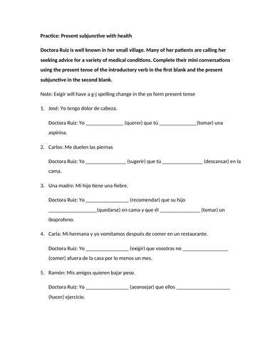 Subjunctive with health | Teaching Resources