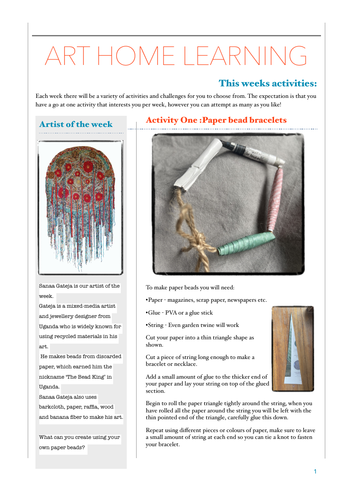 Art Home Learning Week Three | Teaching Resources