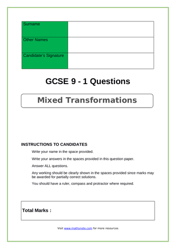 Mixed Transformations for GCSE 9-1 | Teaching Resources