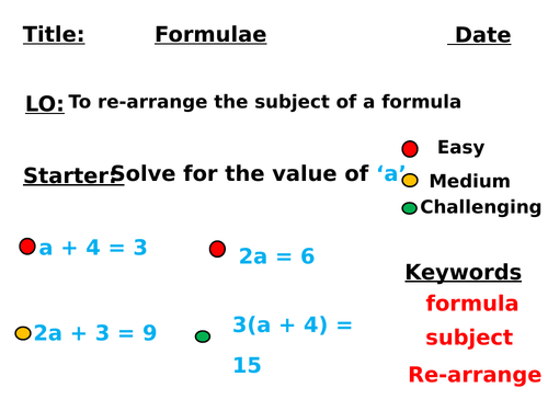 changing the subject of a formula | Teaching Resources