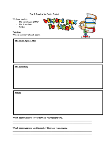 Year 7 Growing Up Poetry Booklet | Teaching Resources