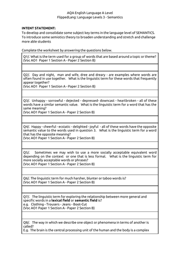 A Level English Language AQA: Flipped Law: Language Levels: Semantics ... A Level English Language AQA: Flipped Law: Language Levels: Semantics ...