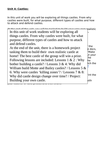 Castles Unit Booklet KS3 | Teaching Resources