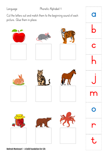 Montessori Phonetic Alphabet with Cutting and Gluing | Teaching Resources