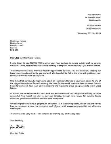 Healthcare Heroes Thank you Letter - Model Text | Teaching Resources