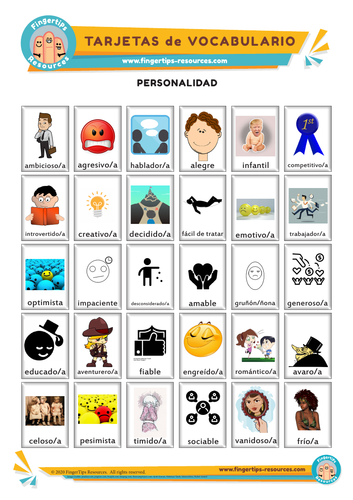 Personalidad Y Carácter - Vocabulary Flashcards | Teaching Resources