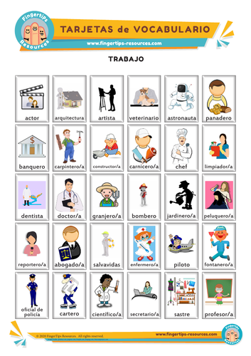 Trabajo y Profesiones - Vocabulary Flashcards | Teaching Resources