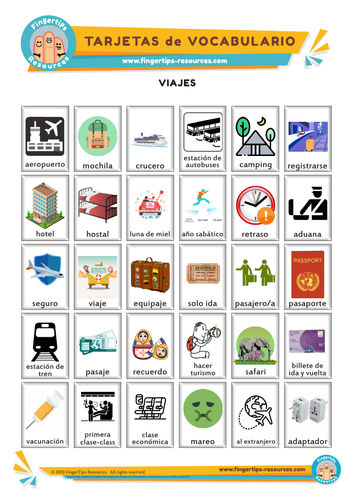 Viajes y Vacaciones - Vocabulary Flashcards | Teaching Resources