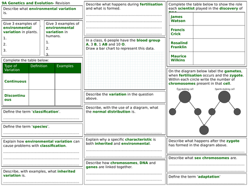 Exploring Science 9A Revision Worksheet- Genetics and Evolution ... Exploring Science 9A Revision Worksheet- Genetics and Evolution ...