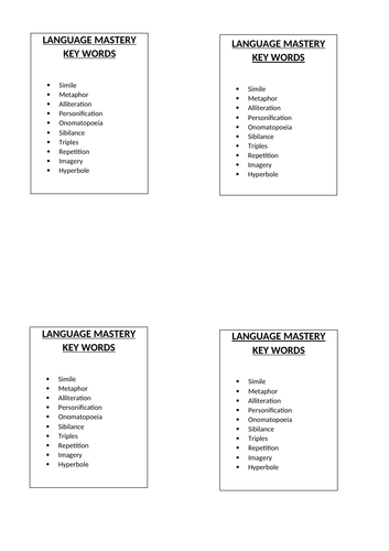 GCSE Language and Structure Keyword Printable Cards | Teaching Resources
