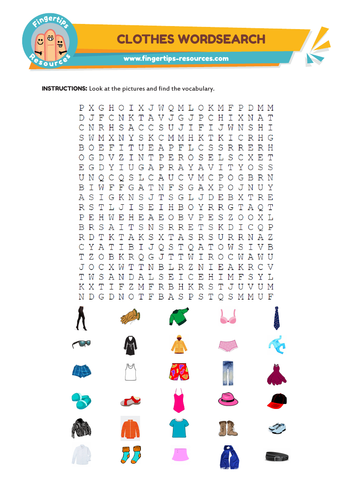 Clothes Vocabulary Word Search | Teaching Resources