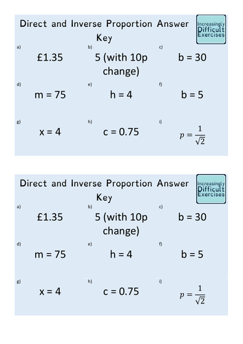 Increasingly Difficult Questions - Direct and Inverse Proportion ... Increasingly Difficult Questions - Direct and Inverse Proportion ...