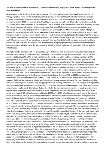 Full marks essay. Nazi Economic Miracle. A2 essay | Teaching Resources