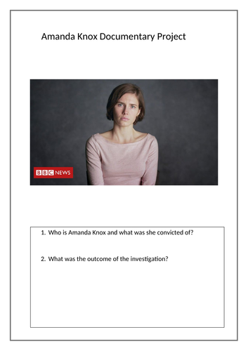 Amanda Knox documentary work booklet | Teaching Resources