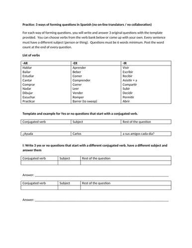 Forming questions practice Spanish | Teaching Resources Forming questions practice Spanish | Teaching Resources