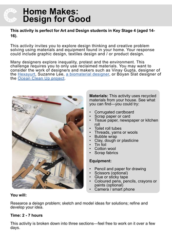 Home School: Design For Good | Teaching Resources