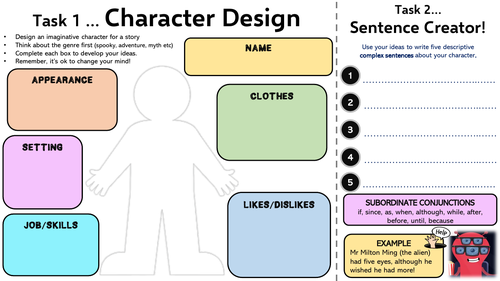 Character Creation - Complex Sentences | Teaching Resources
