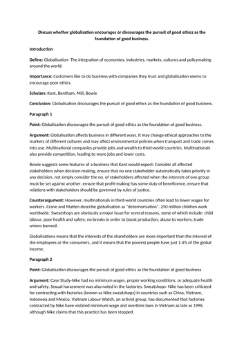 Business Ethics ESSAY PLANS- Philosophy & Ethics A Level | Teaching ...