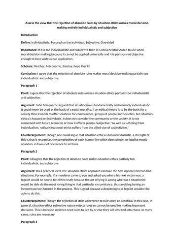 Situation Ethics ESSAY PLANS- Philosophy & Ethics A Level OCR ...