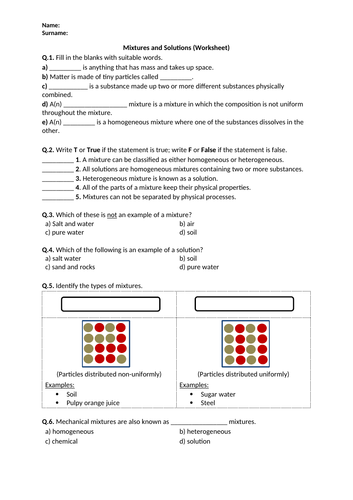 Mixtures and Solutions - Worksheet | Printable and Distance Learning ...