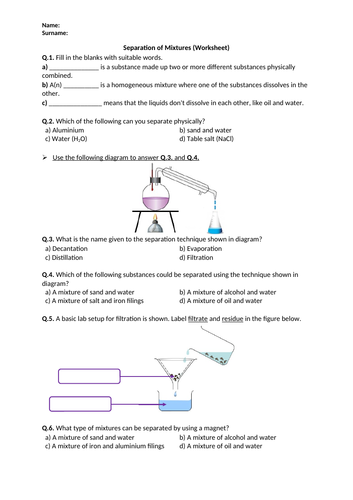 Separation of Mixtures - Worksheet | Printable and Distance Learning ...