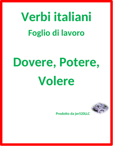 Dovere Potere Volere Italian Verbs Worksheet | Teaching Resources