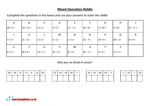 Mixed Operations Riddles - KS2 Maths Worksheets | Teaching Resources