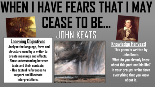 When I have fears that I may cease to be - John Keats - Lesson ...