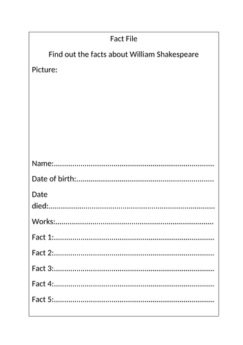 Fact file for playwrights, authors, poet | Teaching Resources