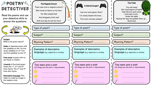 Poetry Detectives - sheet 2 - analysing poems | Teaching Resources
