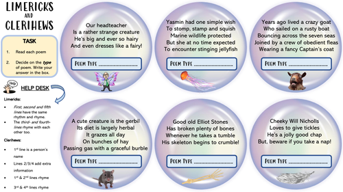 Limericks and Clerihews Identify Activity | Teaching Resources