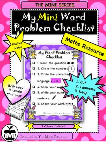 My MINI Word Problem Checklist - MINI Series | Teaching Resources