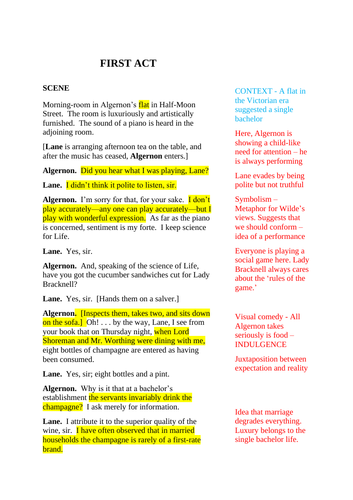 The Importance of being Earnest Act 1 Annotations | Teaching Resources