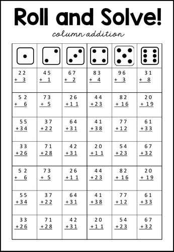 Roll and Solve Column Addition (without exchange) Game | Teaching Resources