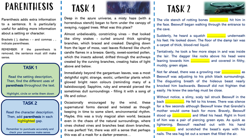 Parenthesis: Identifying & Adding to setting/character descriptions | Teaching Resources