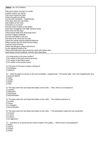 Secondary English Resources: Poetry Worksheets for KS3, KS4, GCSE | Tes