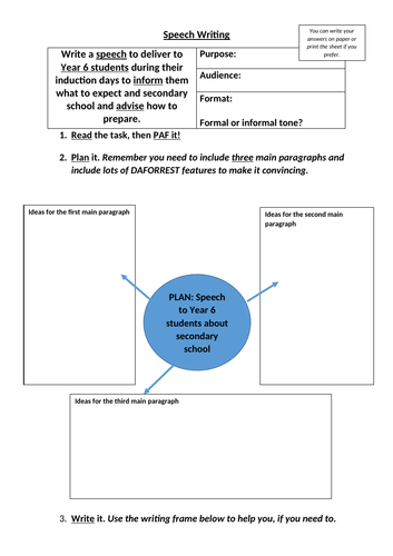 Language C2 Speech Writing Planning and Writing Frame | Teaching Resources