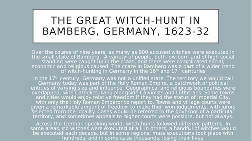Alevel History Edexel, Bamberg Witch Hunt lesson | Teaching Resources